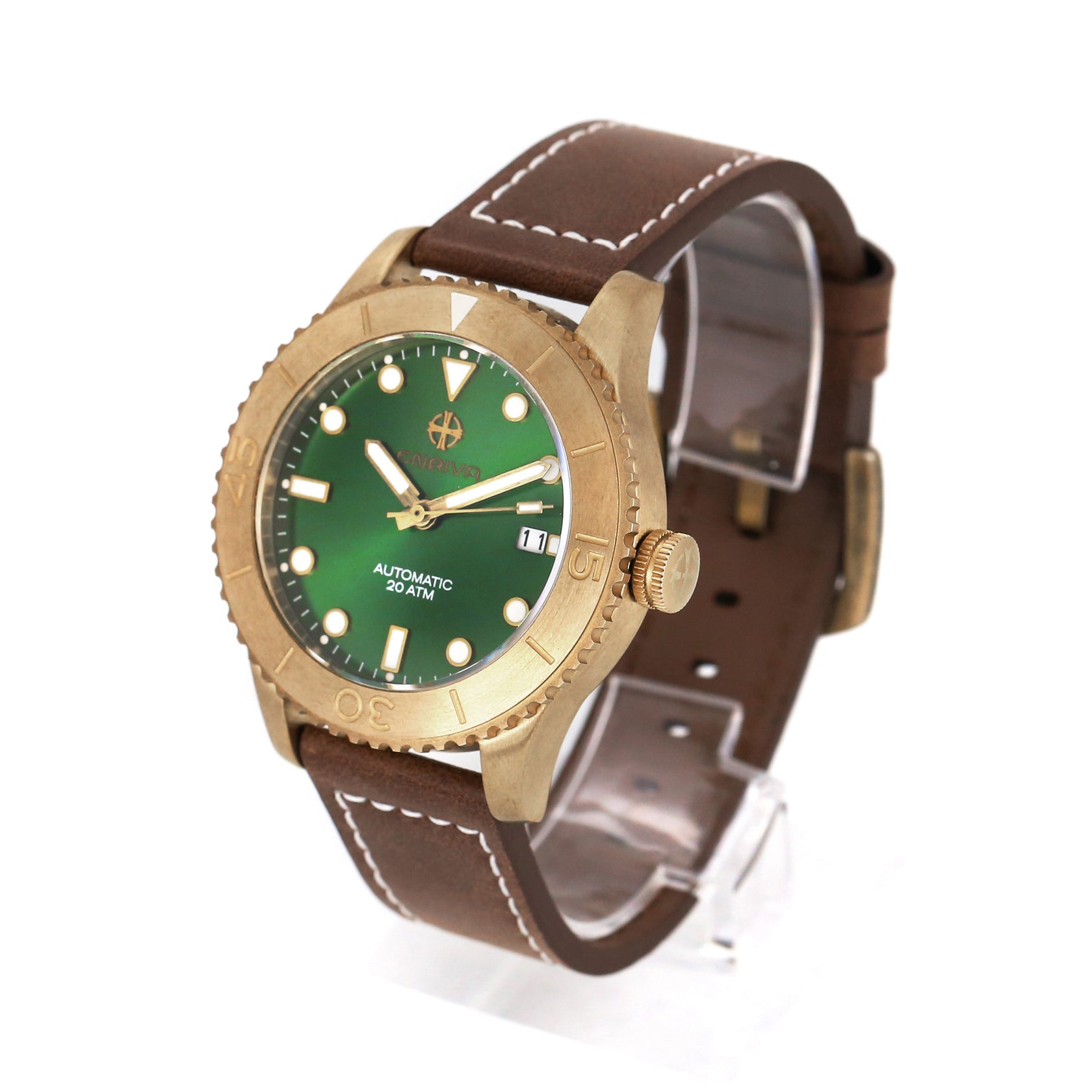 ENRIVA Mens 200m Water Resistant Bronze Pro Driver Watches Self Wind M